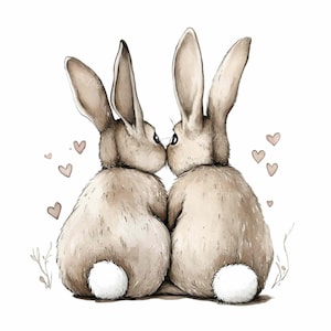 14 Bunny Couple PNG Clipart - Watercolor Style Rabbits With Hearts ...