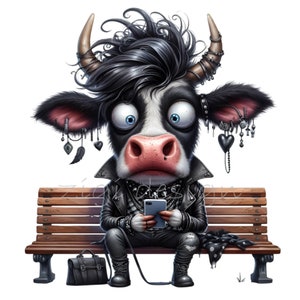 12 PNG Gothic Cow Clipart – Alt Cow PNG With Piercings – Funny Grunge ...