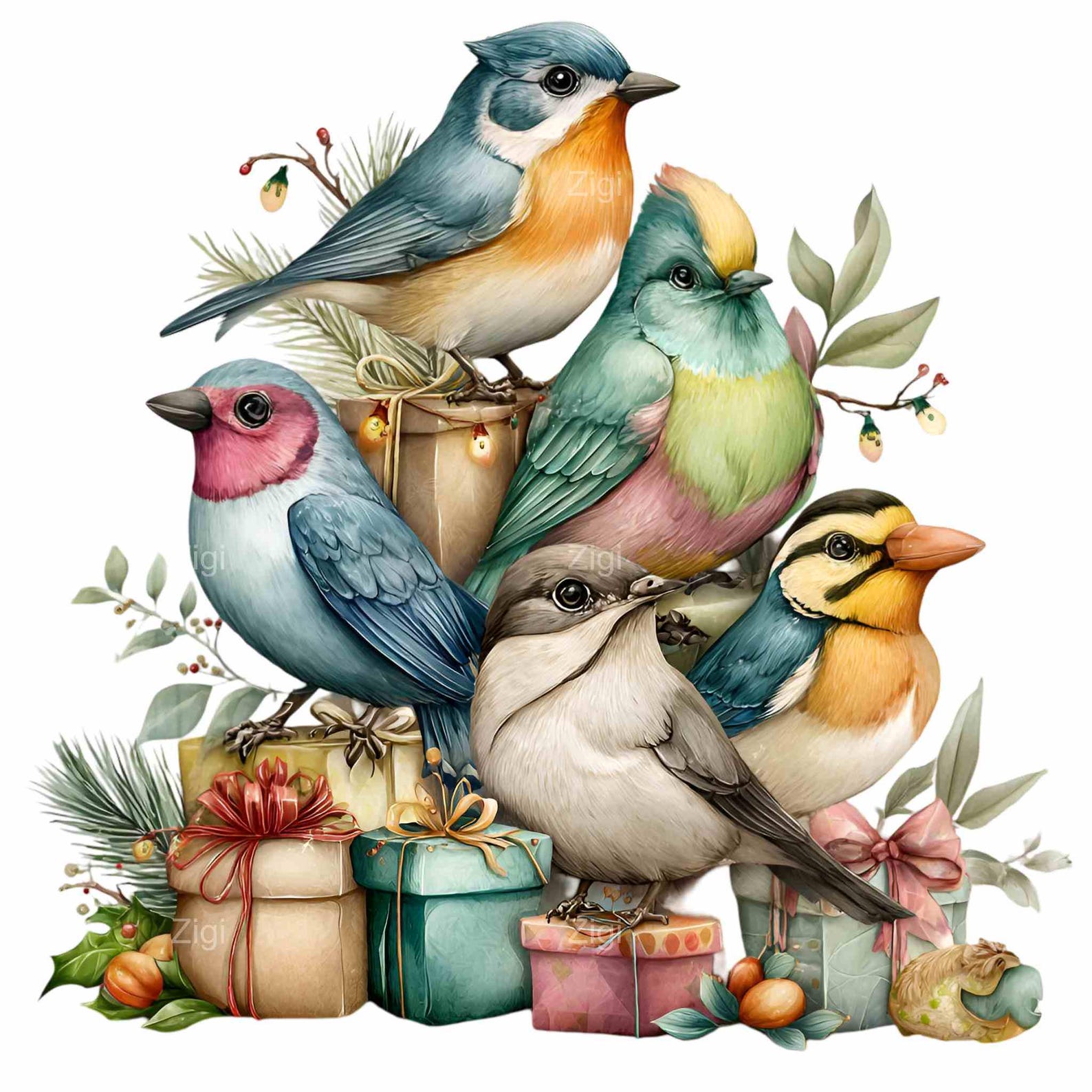 15 PNG Christmas Birds Clipart - Festive Bird PNG With Gifts and ...