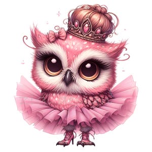 Princess Owl Clipart PNG, Pink Owl With Tiara and Tutu, 10 Cute Animal ...