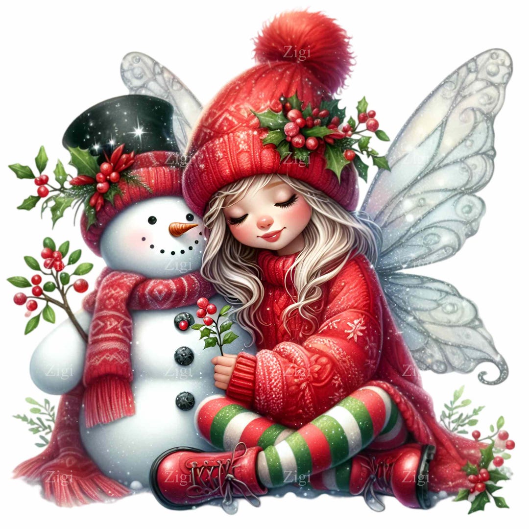 9 Christmas Fairy PNG Clipart - Winter Fairy Girl Hugging Snowman With ...