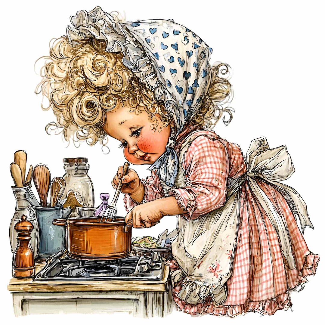 12 PNG Vintage Cooking Girl Clipart – Cute Kitchen Illustration for ...