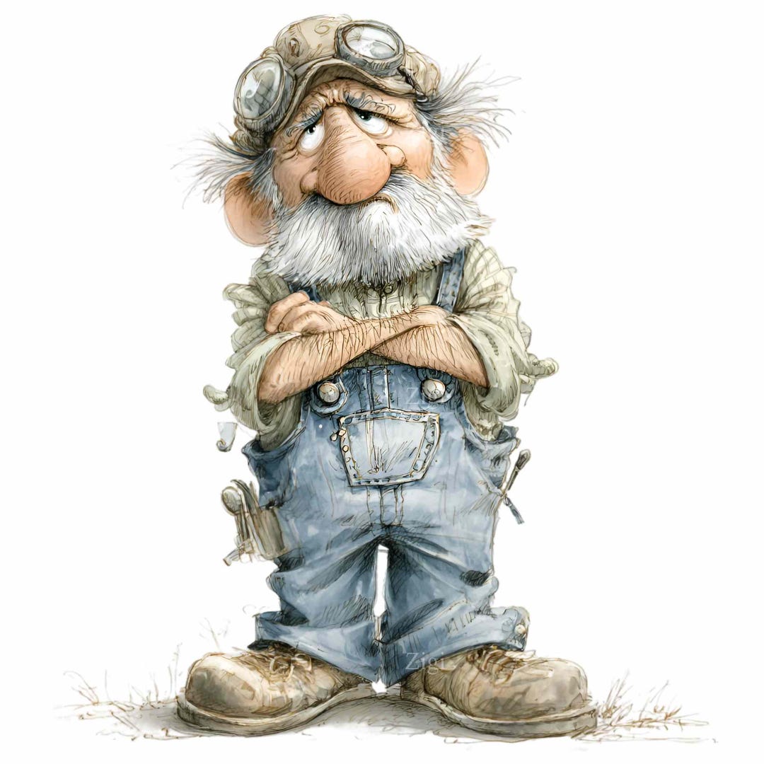 16 PNG Grumpy Mechanic Clipart, Funny Grandpa Sublimation, Old Man ...