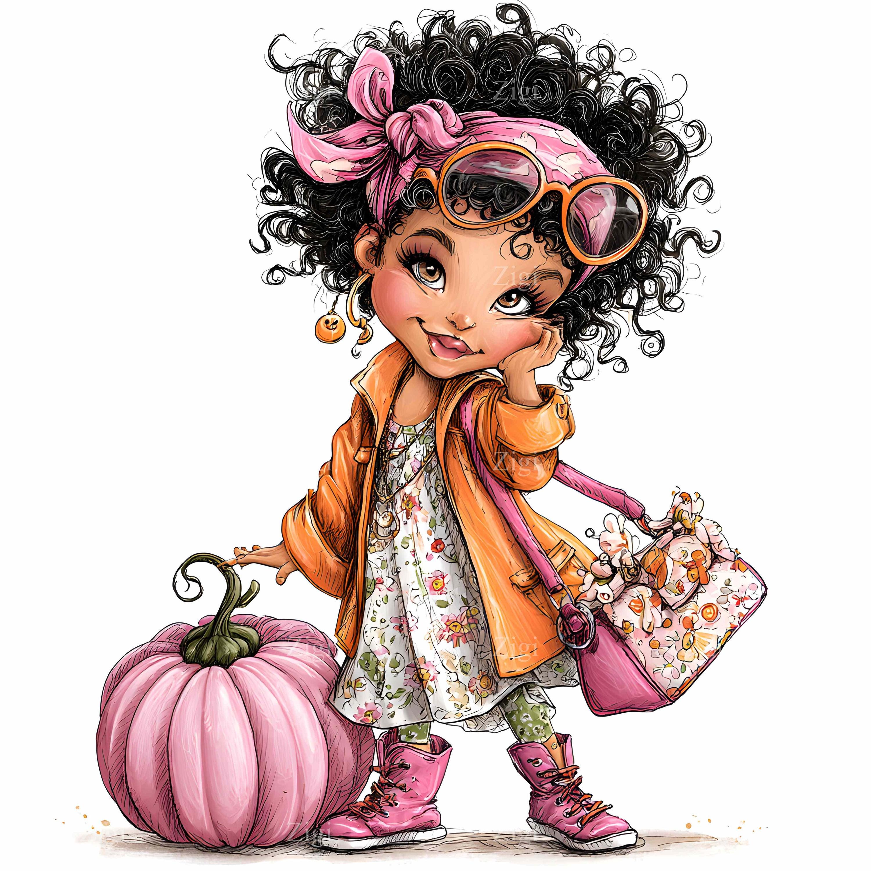 28 JPG Fall Girl Pink Pumpkin Halloween Clipart - Etsy Canada