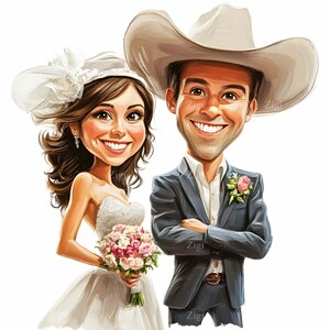 28 JPEG Western Wedding Couple Clipart, Cowboy Bride Cartoon JPEG ...