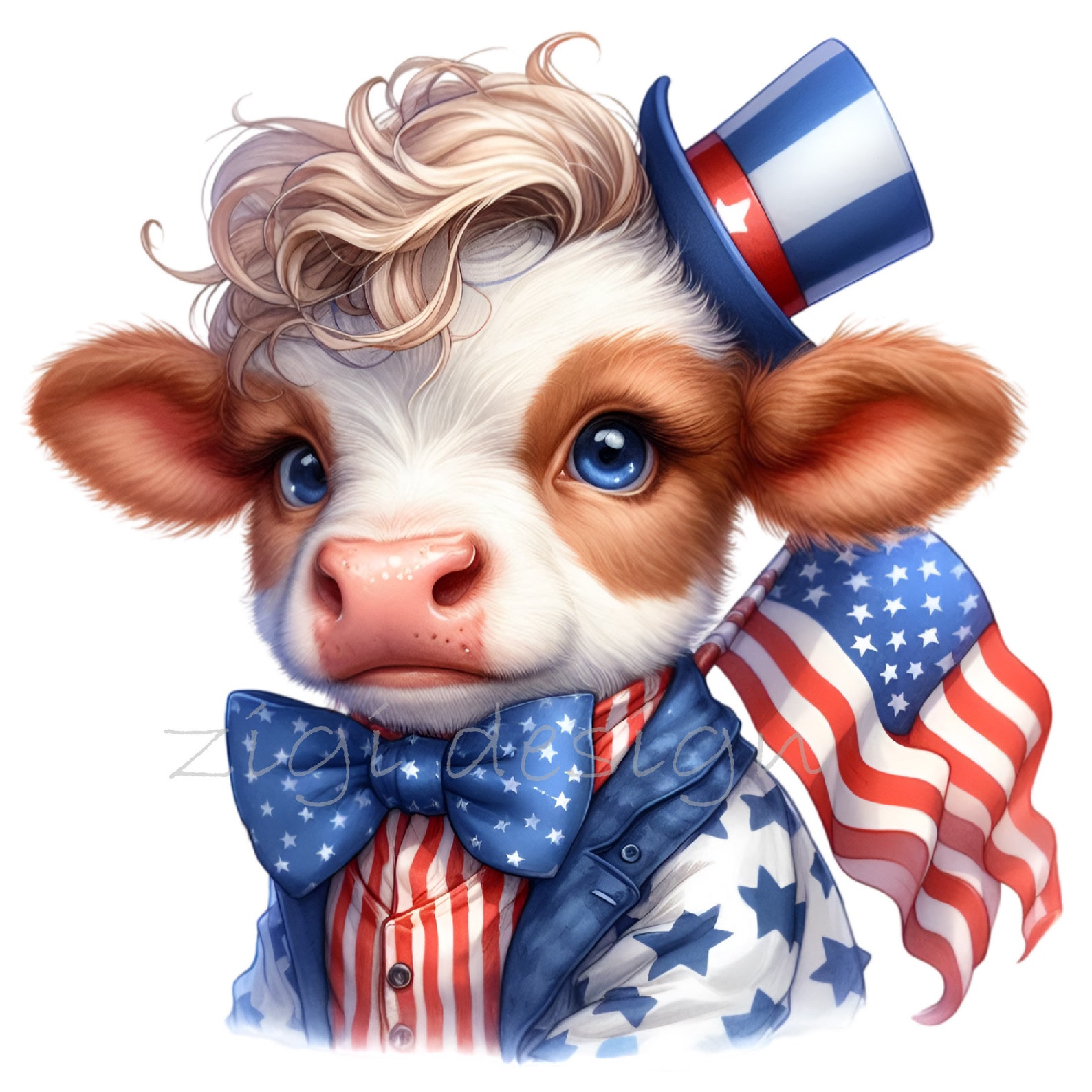 Cow Clip Art, Patriotic Cow Clipart, 4th of July Clipart, 15 PNG USA ...