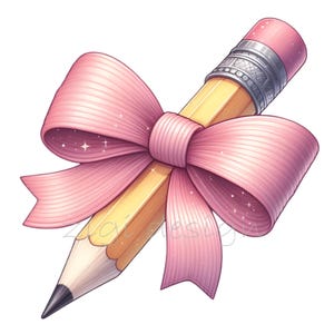 12 Cute Pencil With Pink Bow PNG Clipart, Artistic School Supply ...
