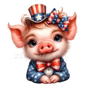 Pig Clip Art, Patriotic Clipart, 4th of July Clipart, 12 PNG USA ...