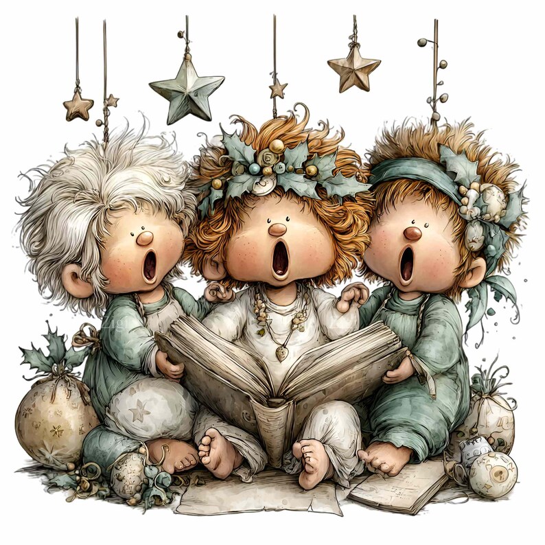 15 PNG Caroling Angels Clipart – Christmas Kids PNG – Cute Holiday ...