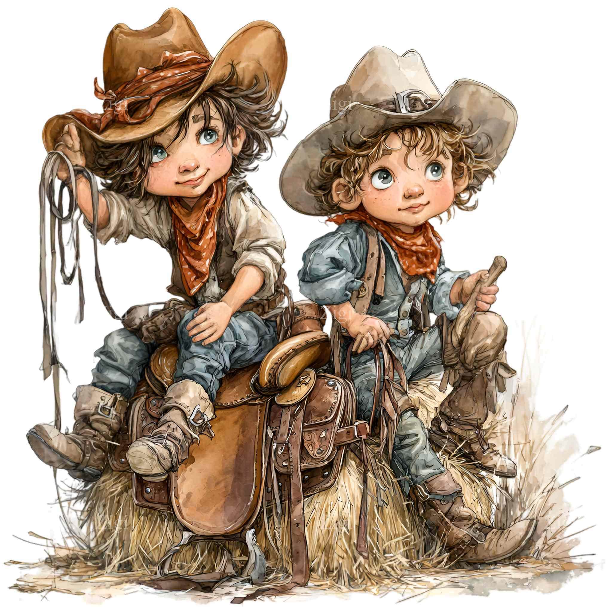 15 PNG Cowboy Kids Clipart, Western Children Illustration, Watercolor ...