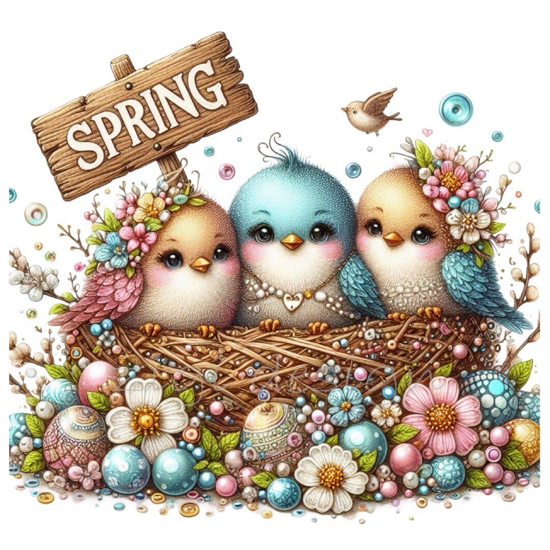 Bird Nest Clipart, 10 PNG Spring Watercolor, Easter Junk Journal, Card ...