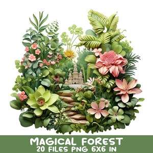 Magical Forest Clipart Set, Enchanted Woodland PNG, Fantasy Garden ...