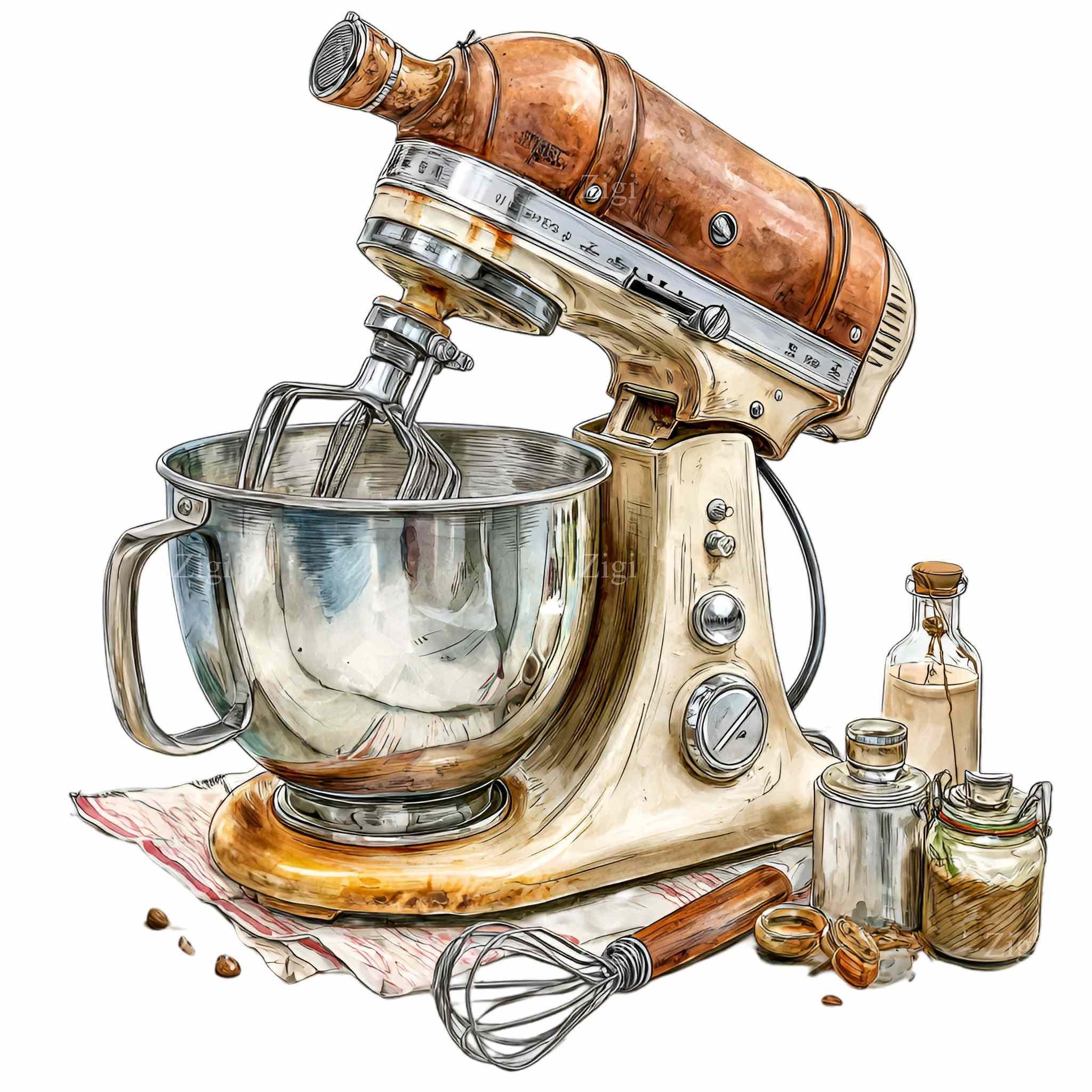 15 PNG Vintage Stand Mixer Clipart, Watercolor Kitchen Appliance ...