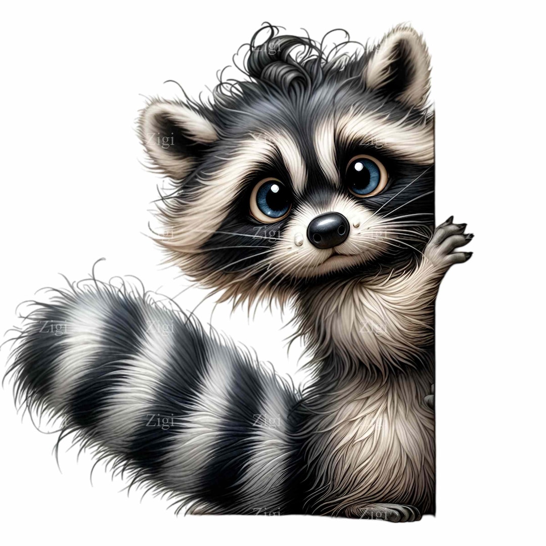 12 Cute Raccoon Peeking PNG Clipart, Whimsical Raccoon With Fluffy Tail ...