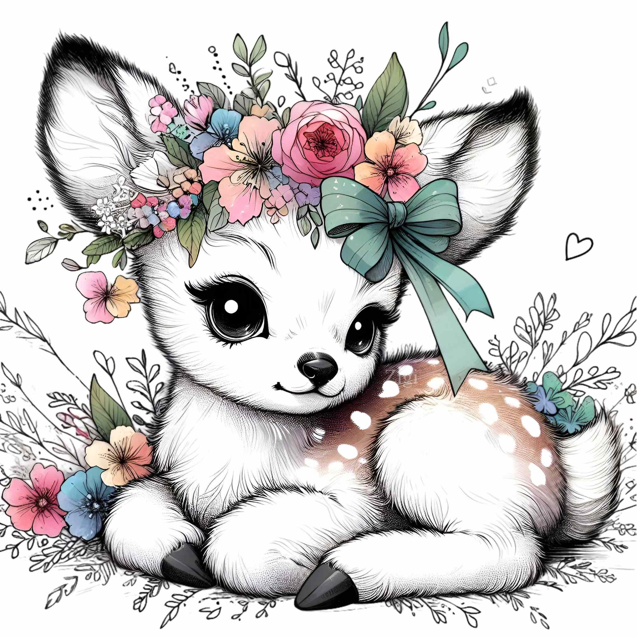 15 PNG Floral Baby Deer, Woodland Fawn Clipart, Pink Bow Messy Bun ...