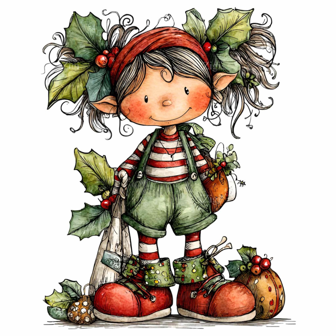 10 PNG Christmas Elf Girl PNG Clipart – Cute Holiday Digital Art for ...