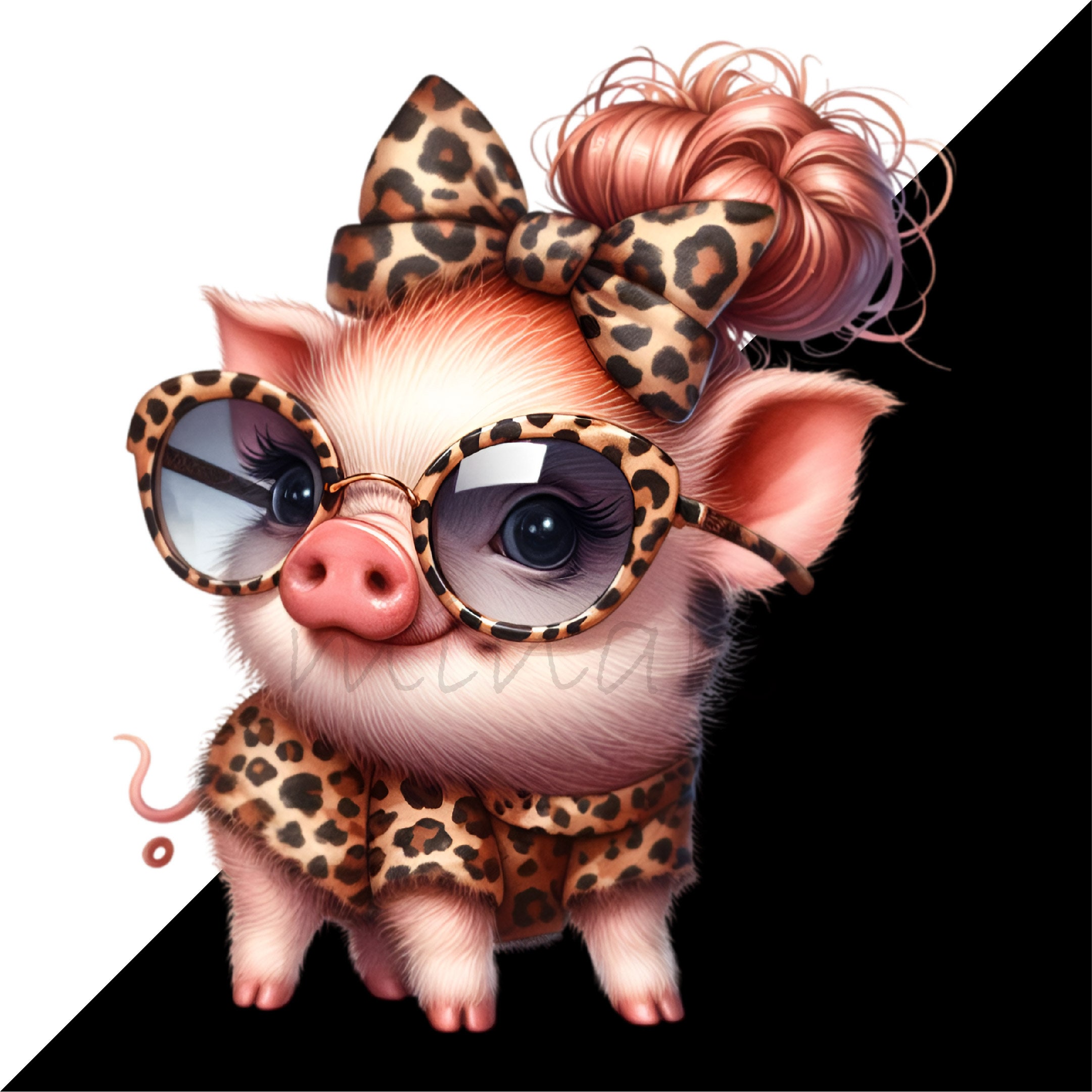 12 PNG Pig Messy Bun Leopard Print Clipart, Farm Animal Sublimation - Etsy