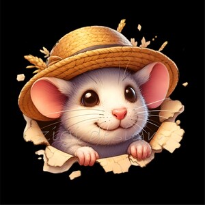 Charming Mouse Clipart 12 PNG Cute Mouse in Straw Hat and Bow Tie High ...