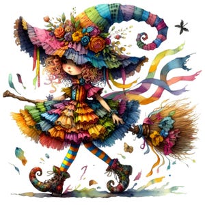 Playful Halloween Witch Clipart 10 PNG Colorful Witch With Striped Hat ...