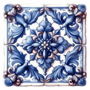 Vintage Blue Tile PNG Clipart 12 Elegant Floral Pattern Decorative Tile ...