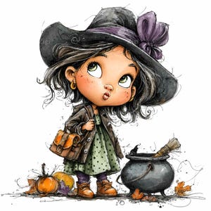 15 PNG Witch Girl and Cauldron – Halloween Magic PNG Clipart – Cute Bat ...