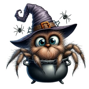 Cute Halloween Spider Clipart 12 PNG, Adorable Spider in Witch Hat ...