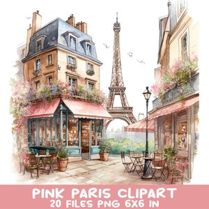20 Paris PNG Clipart Bundle, Romantic French Café Clipart, Pink Paris ...