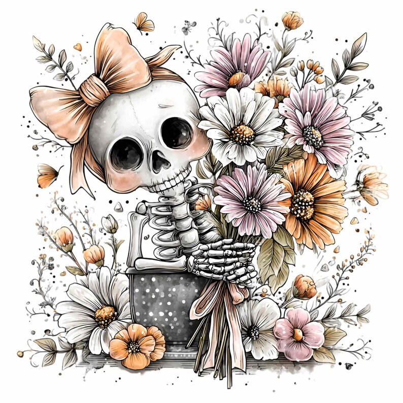 12 PNG Floral Bouquet – Cute Skeleton PNG Clipart – Funny Halloween ...