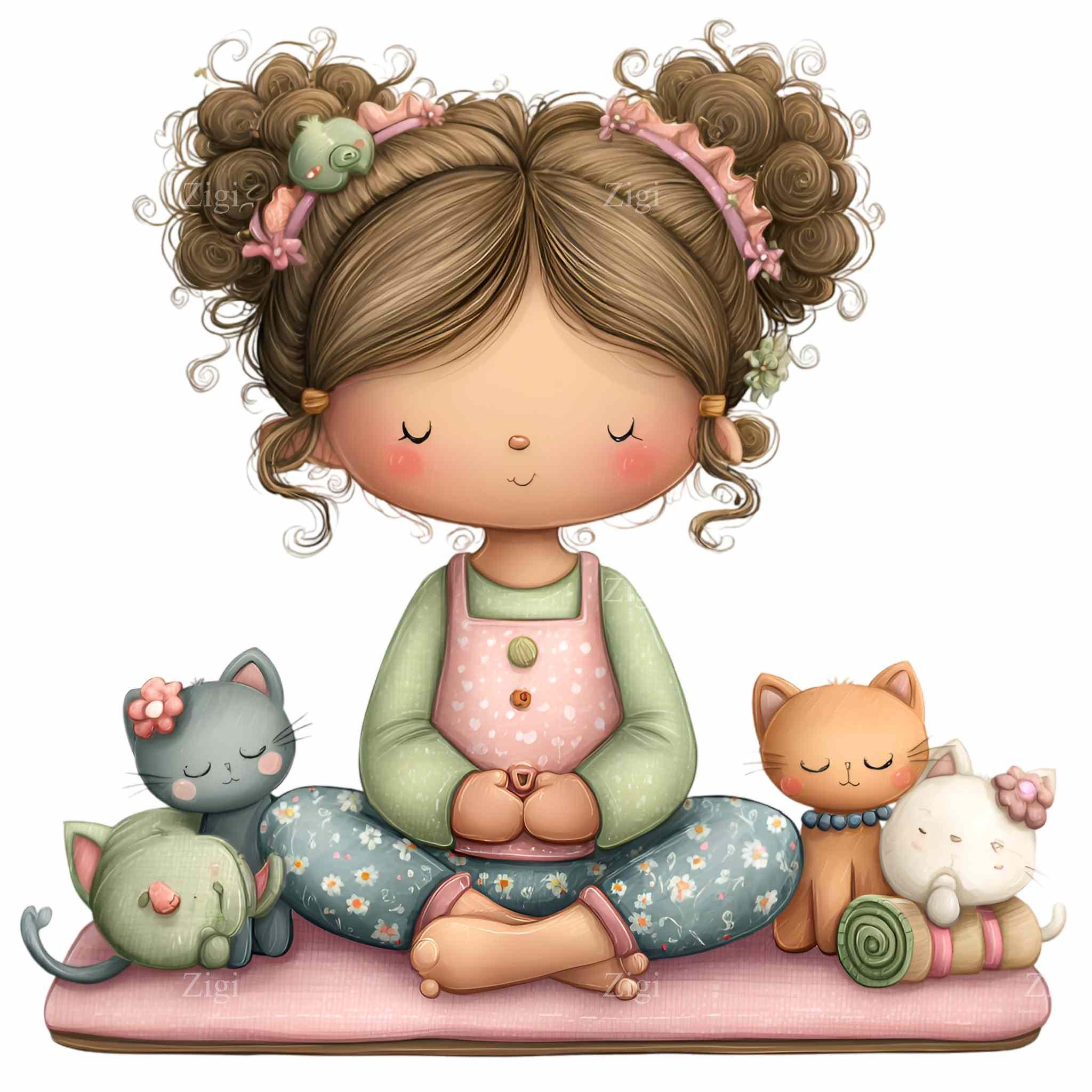15 PNG Yoga Girl PNG – Cute Mindfulness Clipart With Cats – Pastel ...