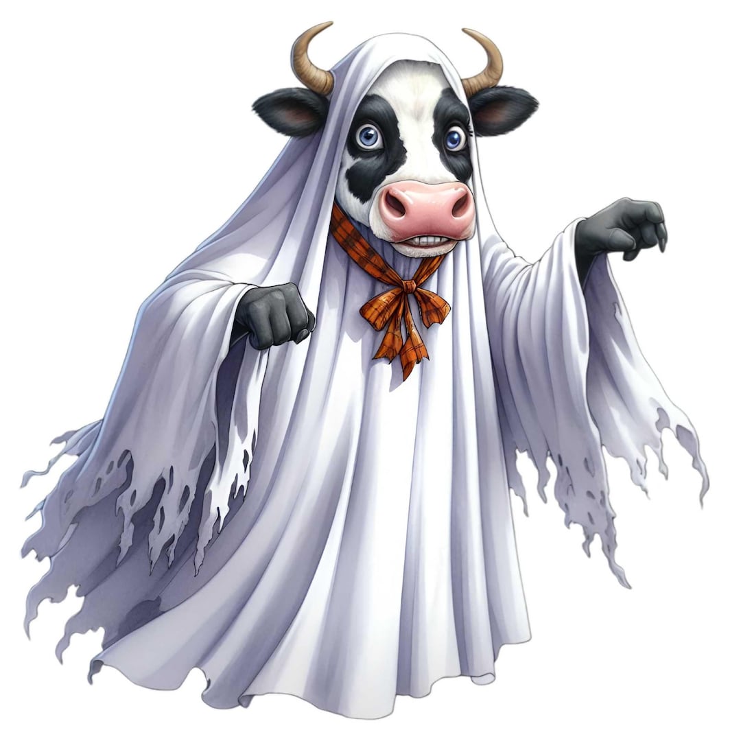 Halloween Ghost Cow Clipart Spooky Cow in Ghost Costume With Plaid ...