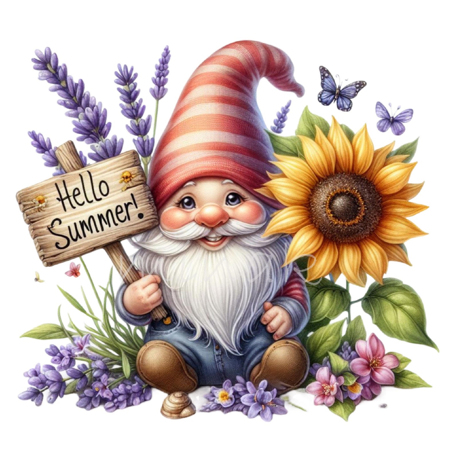 10 PNG Hello Summer Gnome Clipart – Gnome With Sunflower, Lavender ...