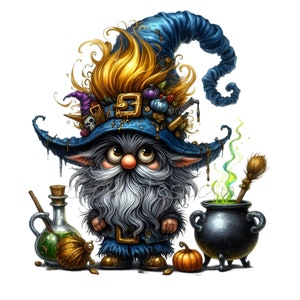 Magical Wizard Gnome Clipart 15 PNG Whimsical Halloween Gnome With ...