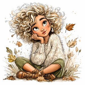 15 PNG Autumn Girl Clipart – Curly Hair Fall PNG – Cute Child ...