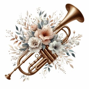 Vintage Trumpet With Flowers PNG Clipart 10 Elegant Musical Instrument ...