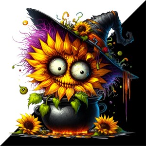 Sunflower Witch Clipart Adorable Halloween 14 PNG Illustration With ...