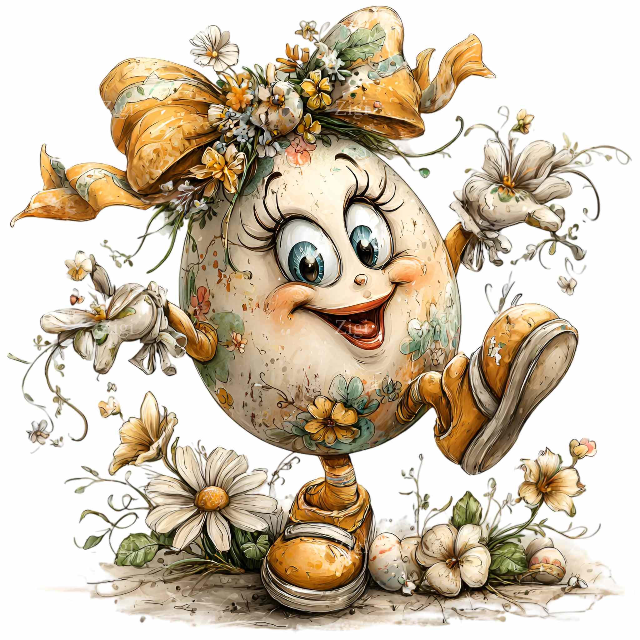 15 PNG Easter Egg Girl Clipart, Floral Bow Watercolor Spring ...