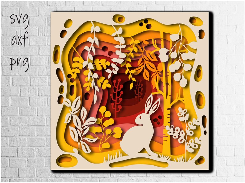 Rabbit Shadowbox 3D Paper Cut Template Hare Forest Nature - Etsy