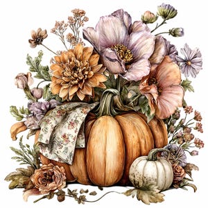15 PNG Autumn Floral Pumpkin Clipart – Fall Bouquet & Harvest ...