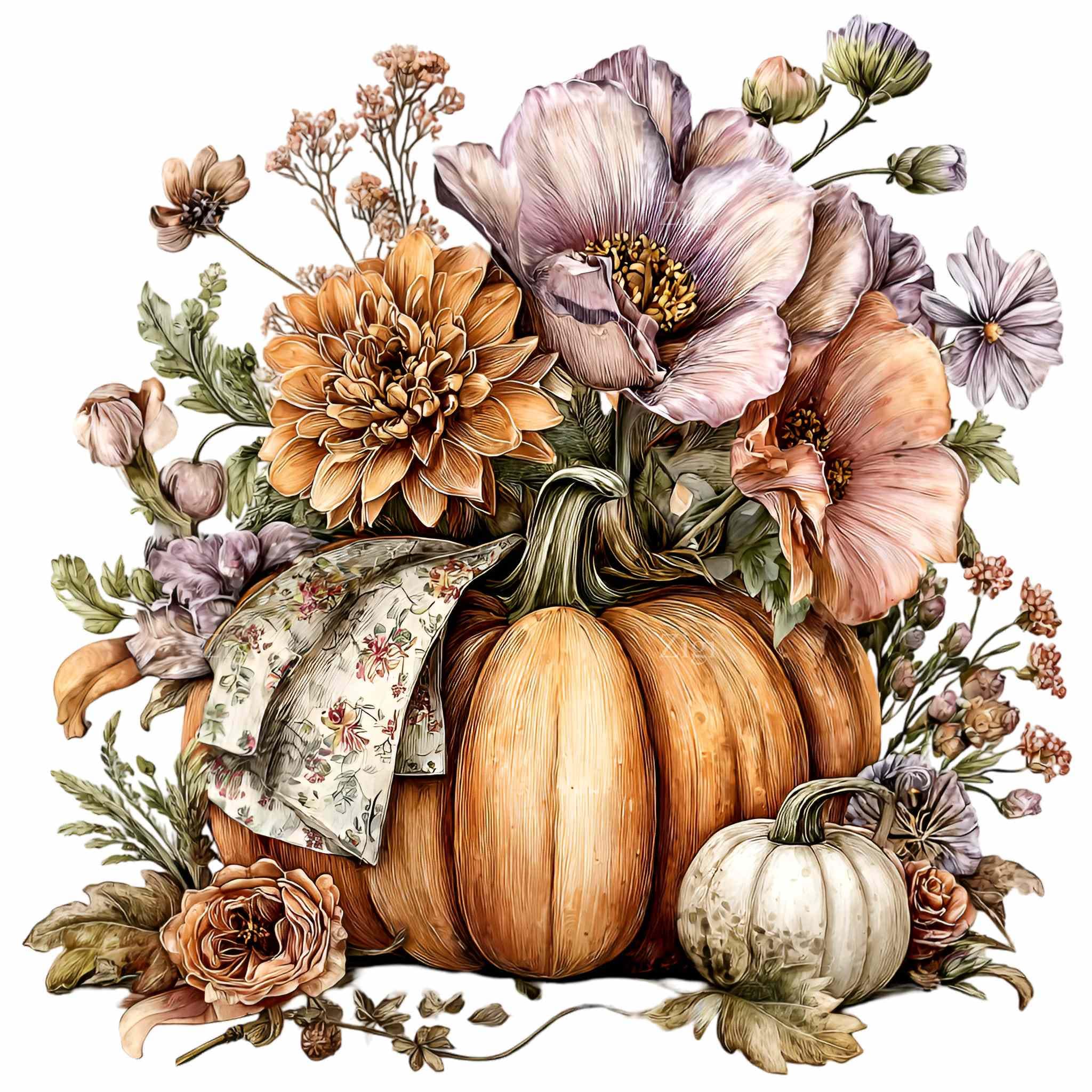 15 PNG Autumn Floral Pumpkin Clipart – Fall Bouquet & Harvest ...