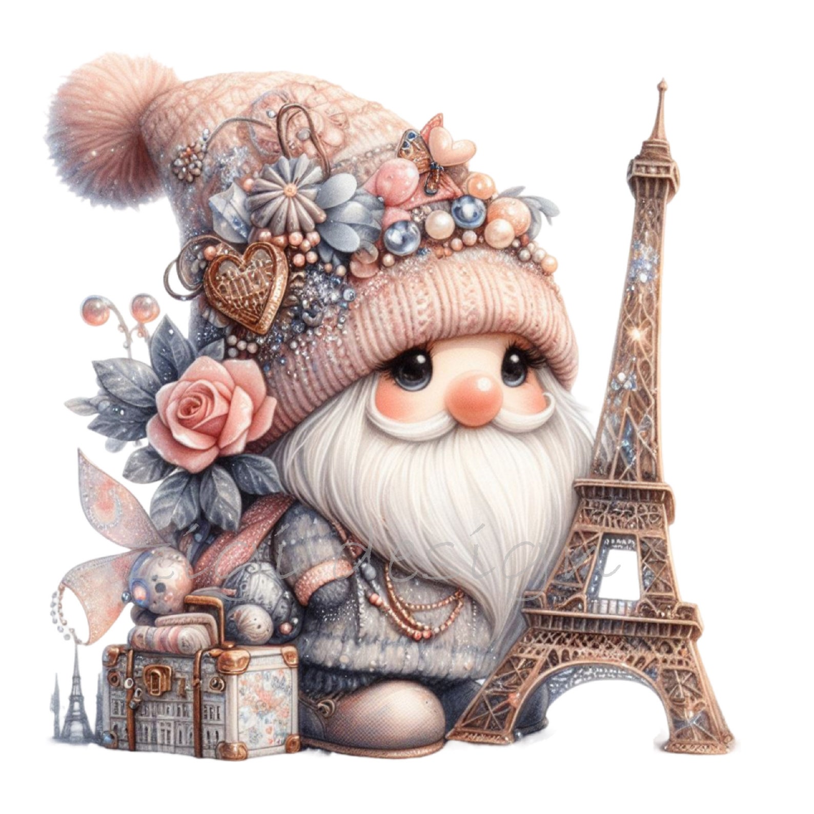 12 Paris Gnome PNG Clipart – Cute Traveler Gnome With Eiffel Tower ...