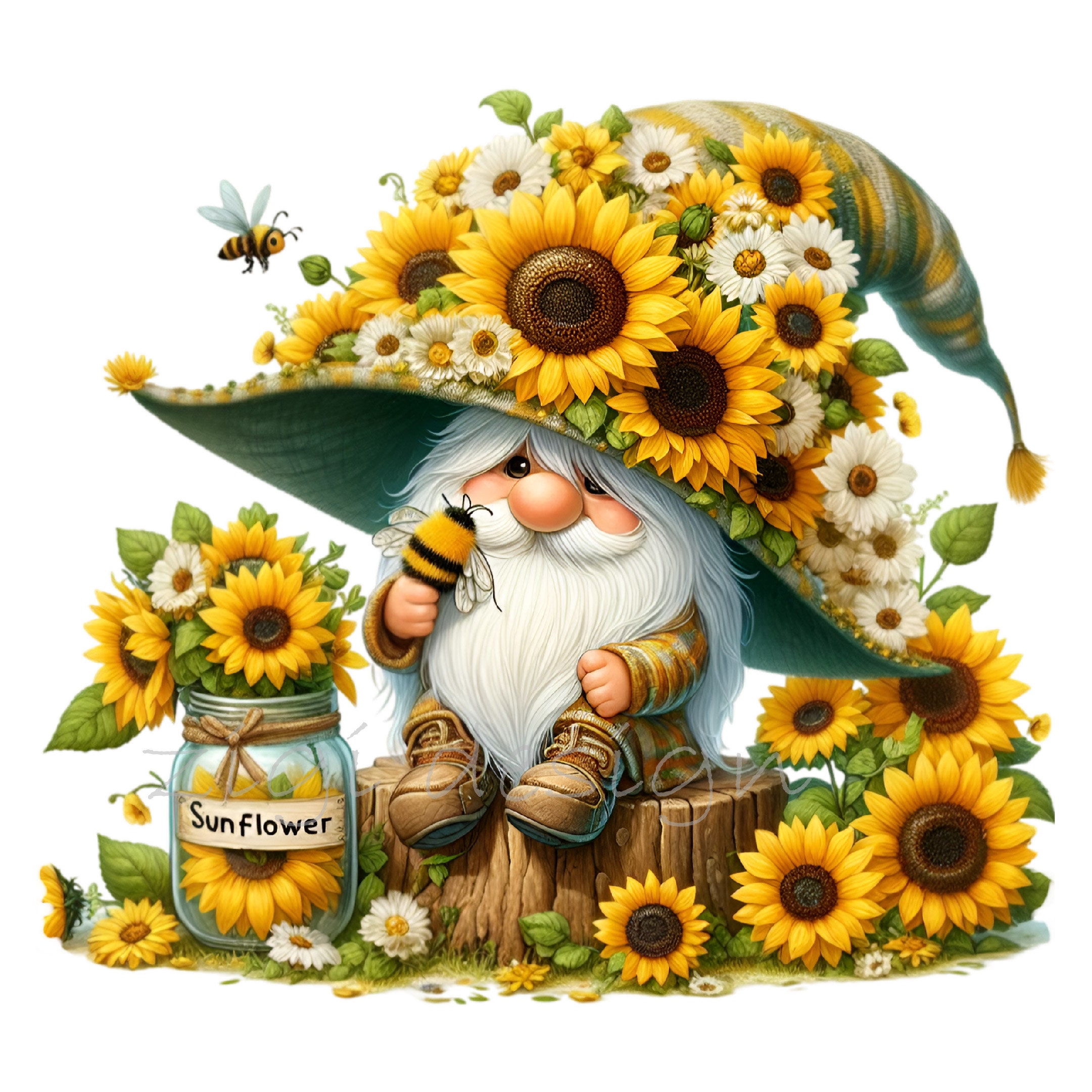 10 PNG Sunflower Gnome Clipart – Summer Bee Garden Sublimation Design ...