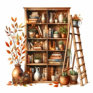 12 JPEG Fall Bookshelf Clipart – Autumn JPG for Planner Stickers, Book ...