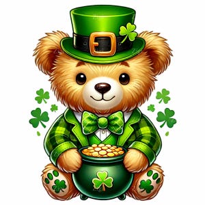 12 Irish Bear Clipart PNG, St. Patrick's Day Bear With Shamrocks and ...