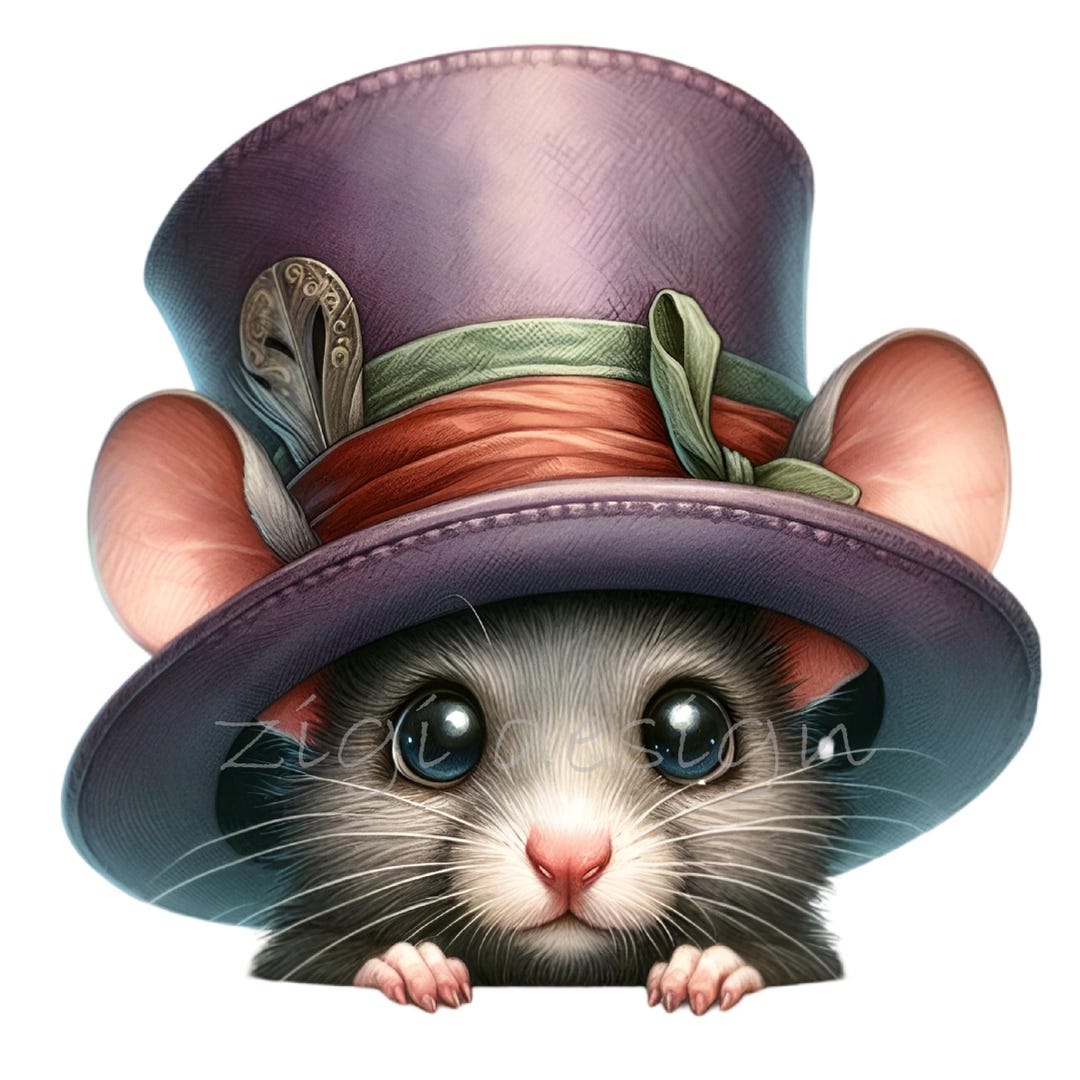 Cute Mouse in Purple Top Hat PNG Clipart, 15 Adorable Rodent Art for ...