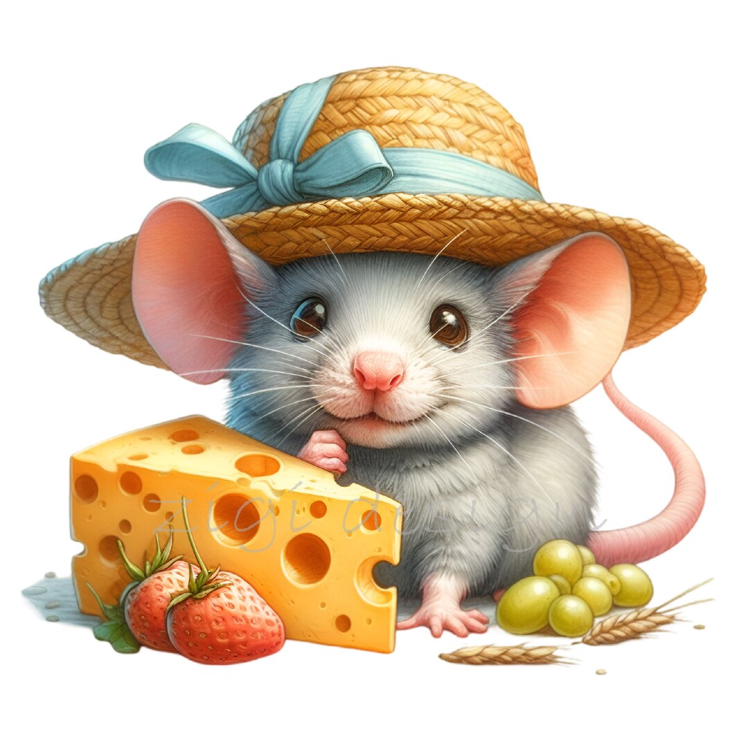 Cheese Clipart, Mouse Clip Art, 12 PNG Mouse Cheese Watercolor, Junk ...