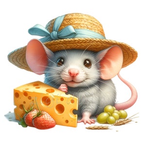 Cheese Clipart, Mouse Clip Art, 12 PNG Mouse Cheese Watercolor, Junk ...