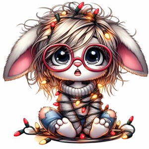 Adorable Bunny With Christmas Lights PNG Clipart, 12 Whimsical Heart ...
