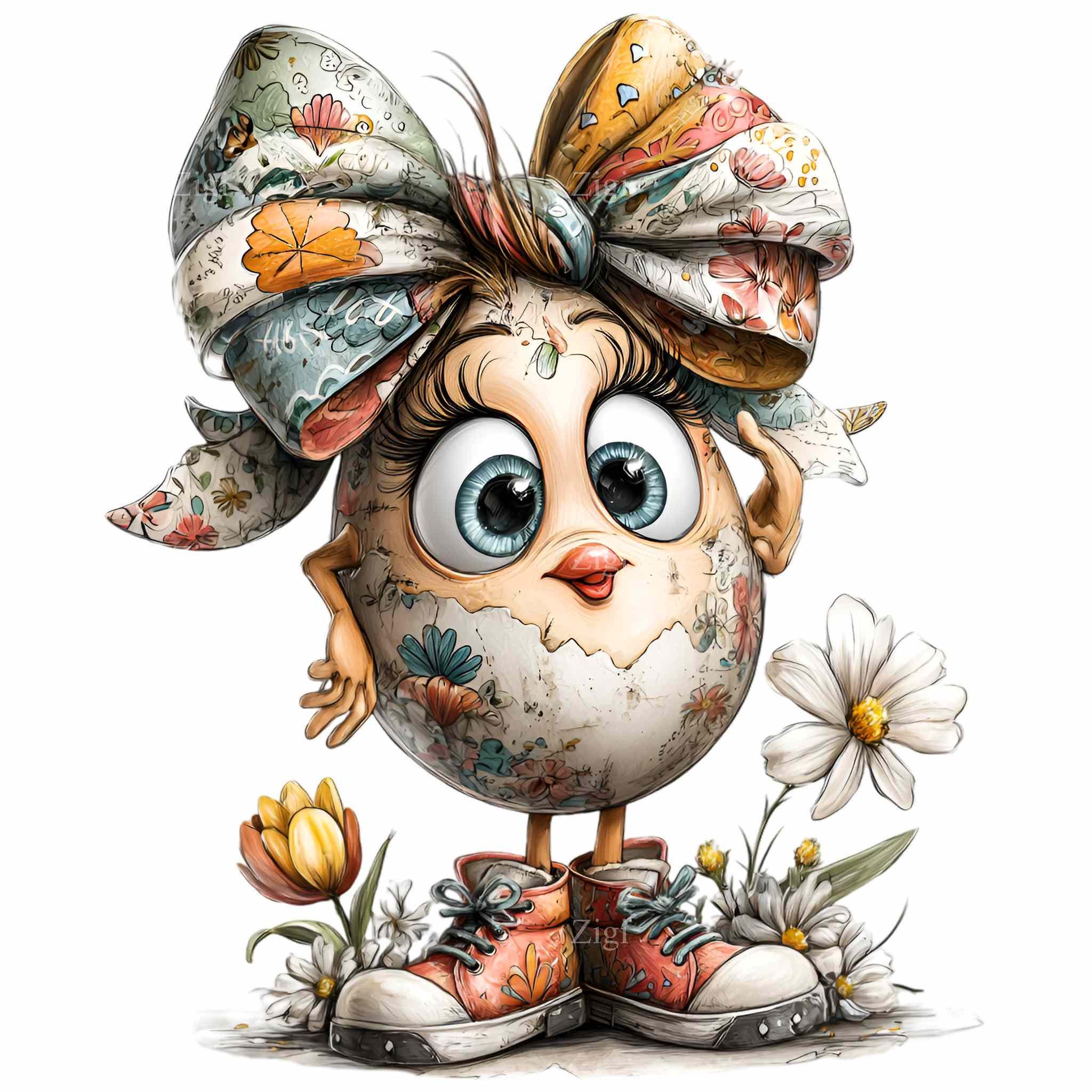 15 PNG Easter Egg Girl Clipart, Floral Bow Watercolor Spring ...