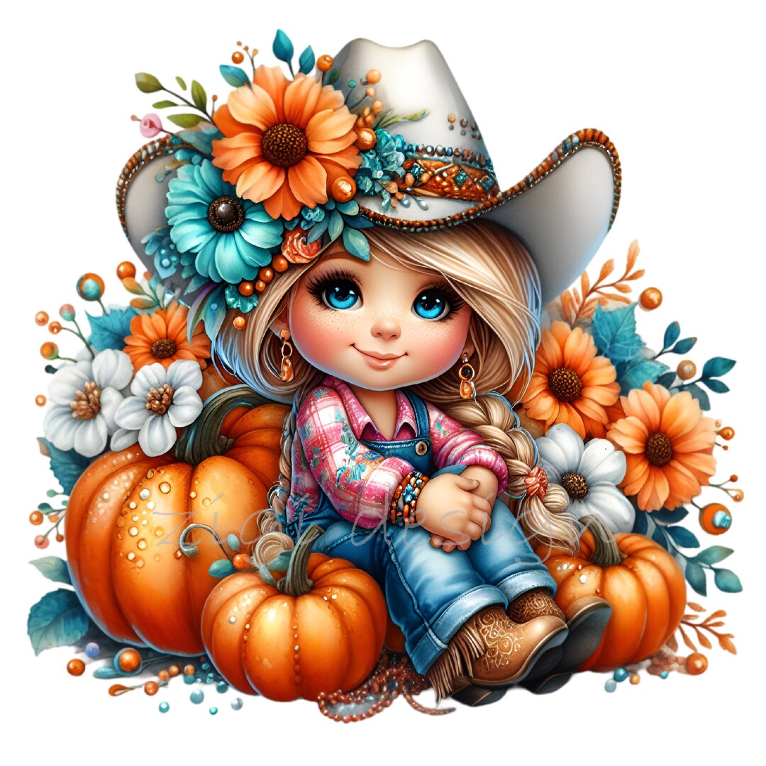 Pumpkin Clipart, Cowgirl Clip Art, 12 PNG Girl Turquoise Color, Farm ...