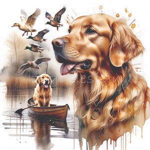 Hunting Dog Clipart, Golden Retriever Dog Clipart Digital Papers 15 JPG ...